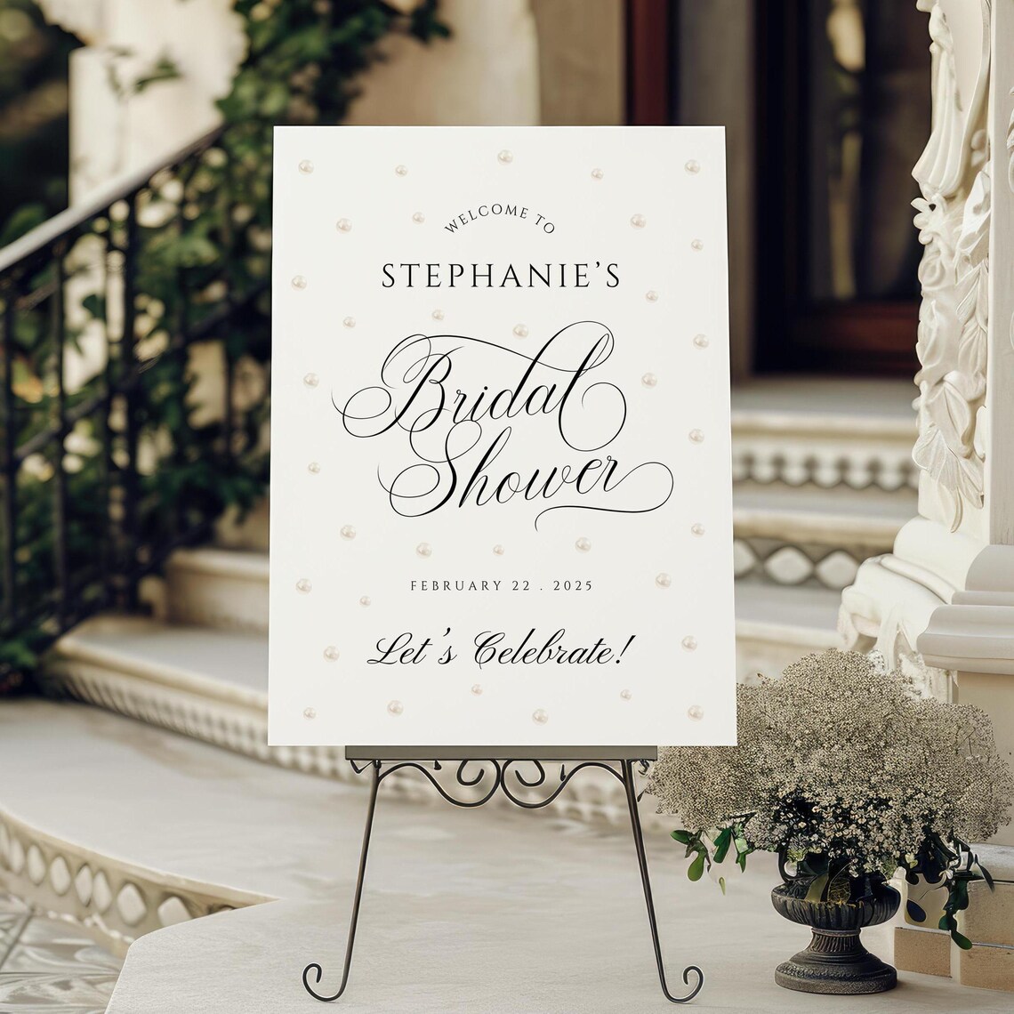 Editable Pearls Bridal Shower Sign Elegant Pearls & Prosecco Welcome ...