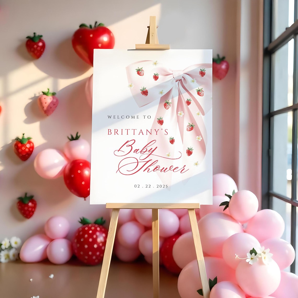 Berry Sweet Baby Shower Sign Canva Template Strawberry Girl Baby Shower ...