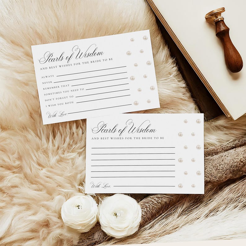 Pearls of Wisdom Bridal Shower Game Bundle, White Pearl Sign and Advice ...