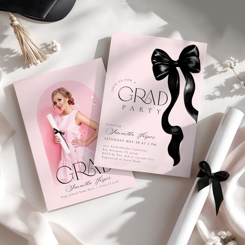 Graduation Party Invitation Black Bow Digital Graduation Announcement ...