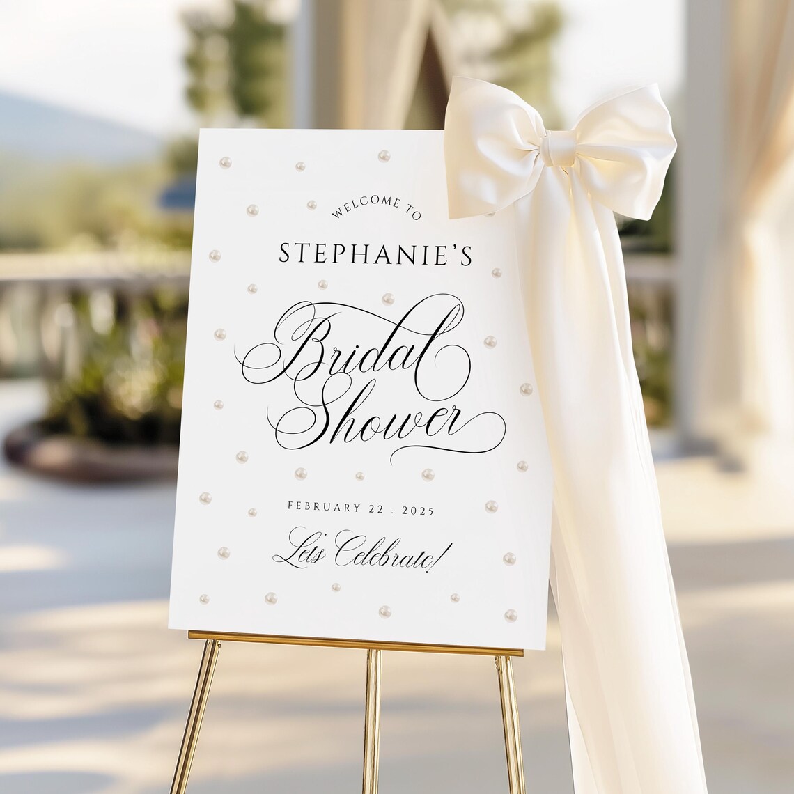 Editable Pearls Bridal Shower Sign Elegant Pearls & Prosecco Welcome ...