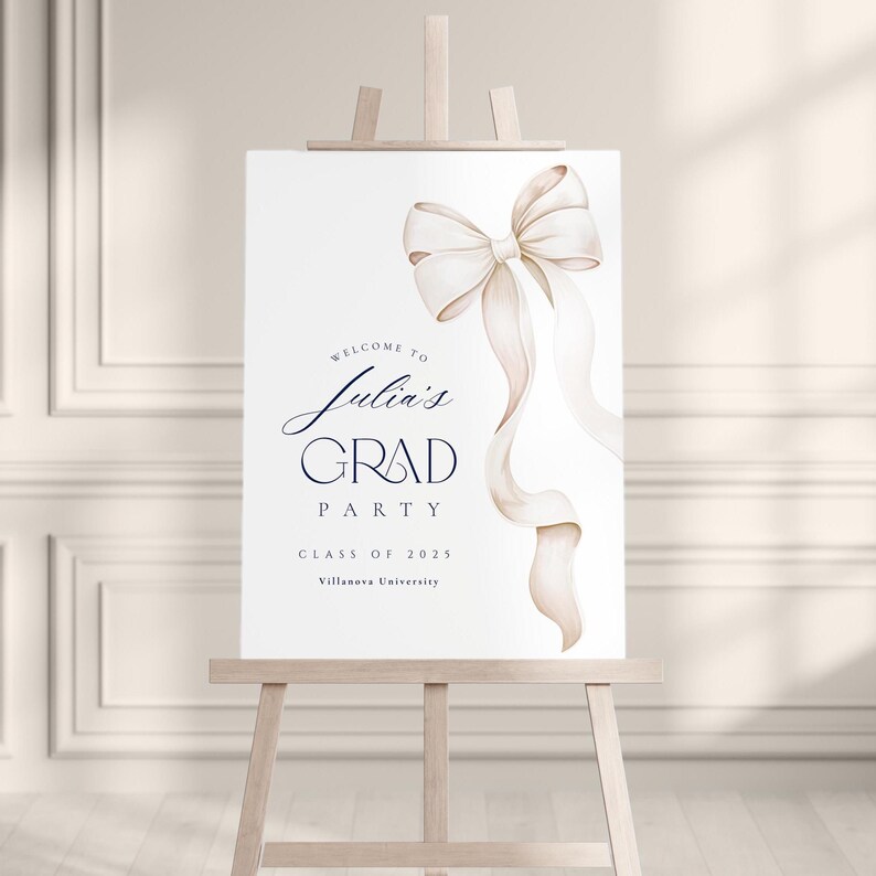 White Bow Graduation Party Welcome Sign Digital Graduation Sign ...