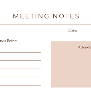 A5 Meeting Notes Template Printable A5 Notepad, Clay Theme Meeting ...