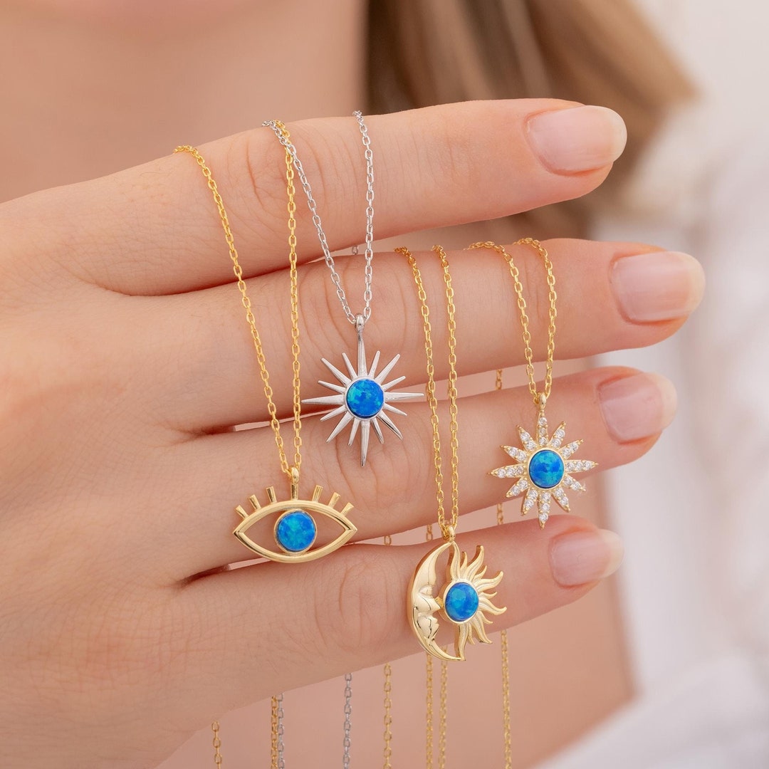 Celestial Sun & Moon Eye Pendant Necklace, Personalized Sun and Moon ...