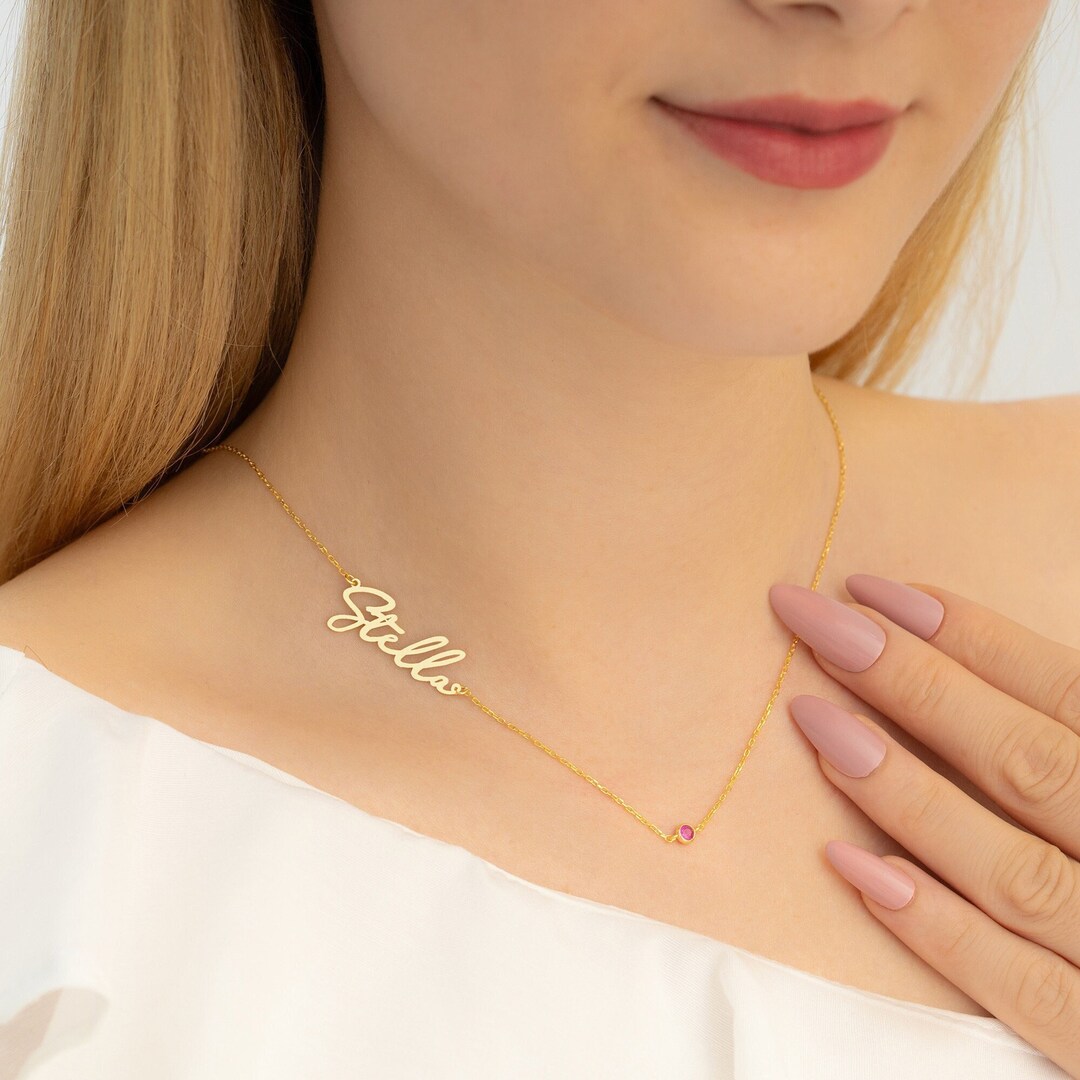 Personalized Name Necklace With Birthstone, Birthstone Name Necklace ...
