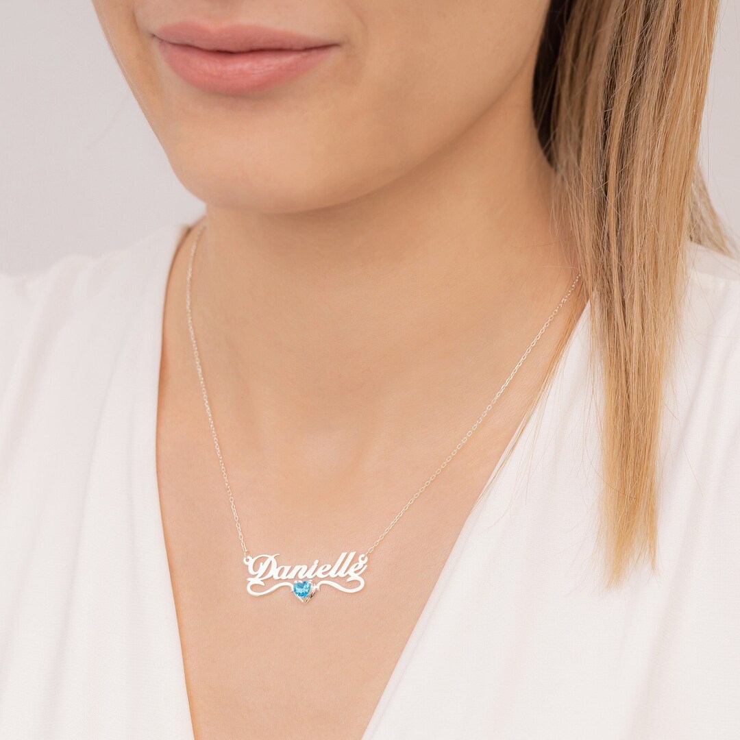 14K Gold Personalized Name Necklace With Birthstone, Birthstone Name ...