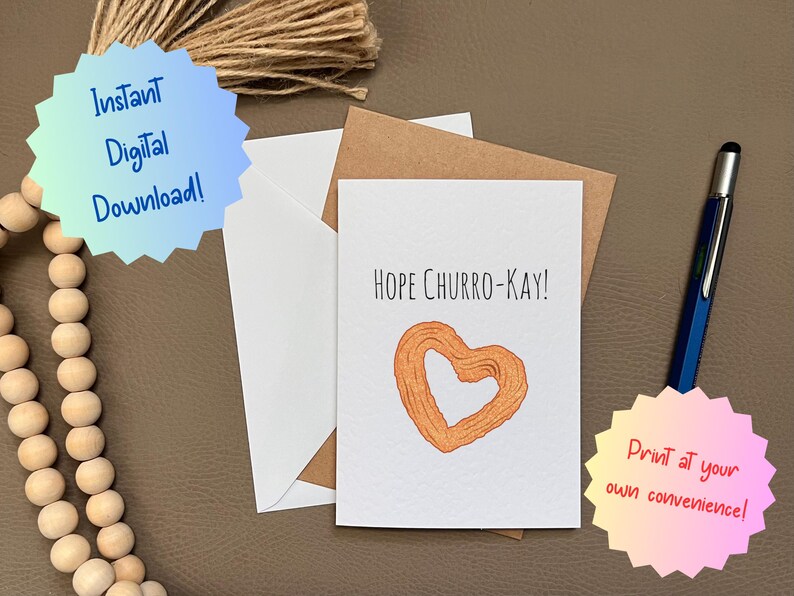 Printable Churros Pun Get Well Card: Instant Download (PDF) - Etsy