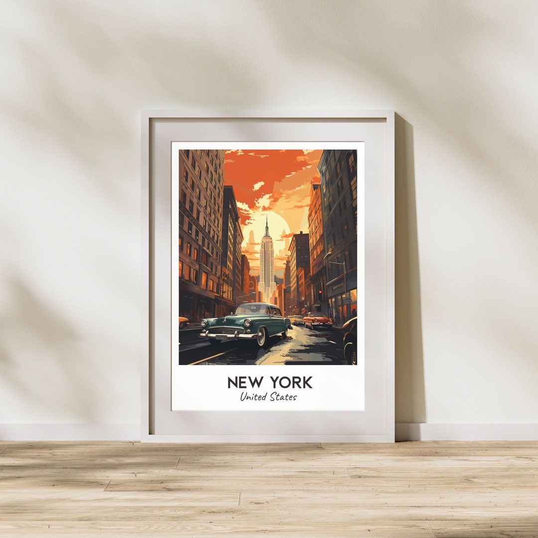 Nyc Print Rétro World City Wall Art Manhattan Travel Poster New York ...