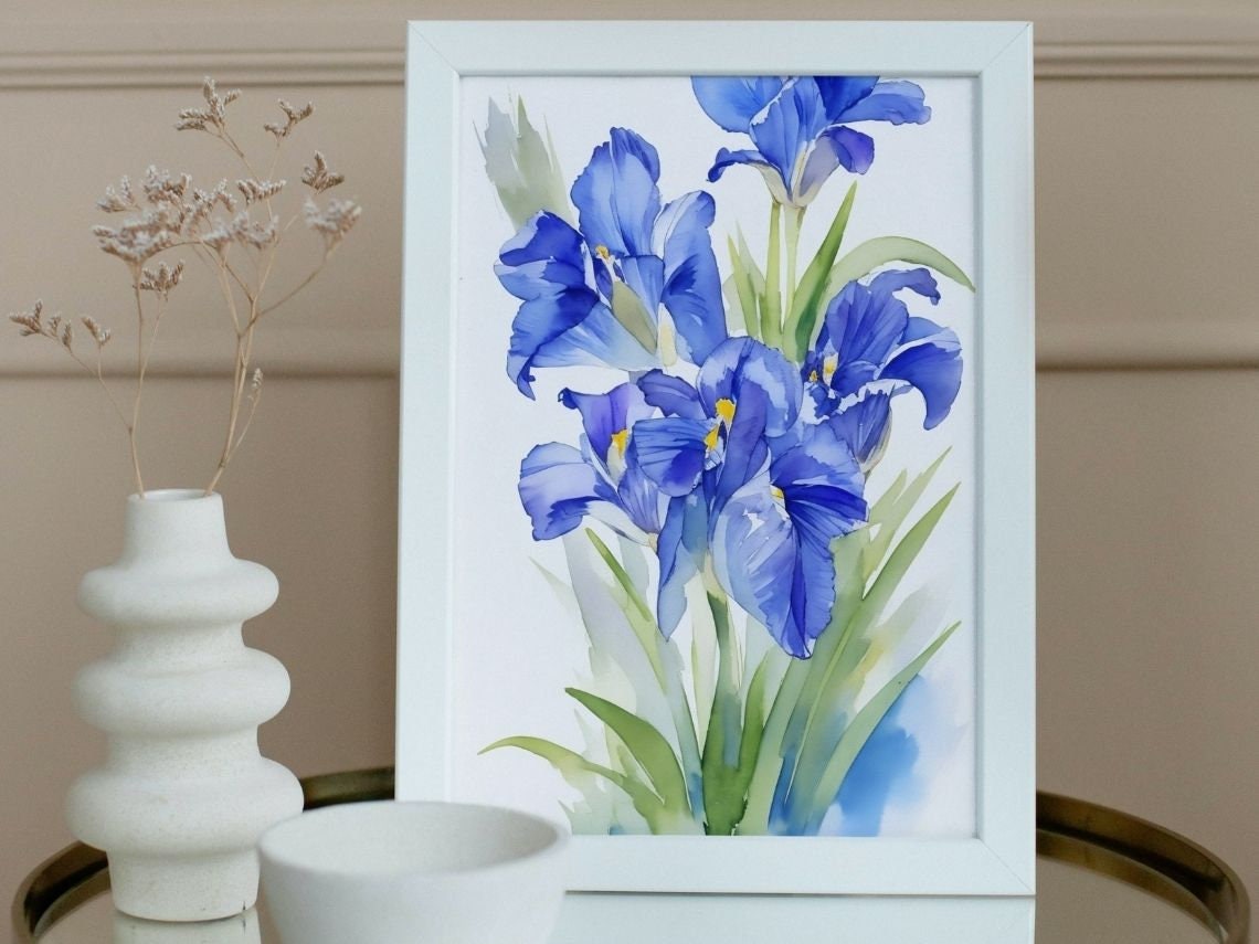 Blue Iris Flower Art, Watercolor Iris Painting, Iris Art Print, Watercolor Floral Print, Blue ...