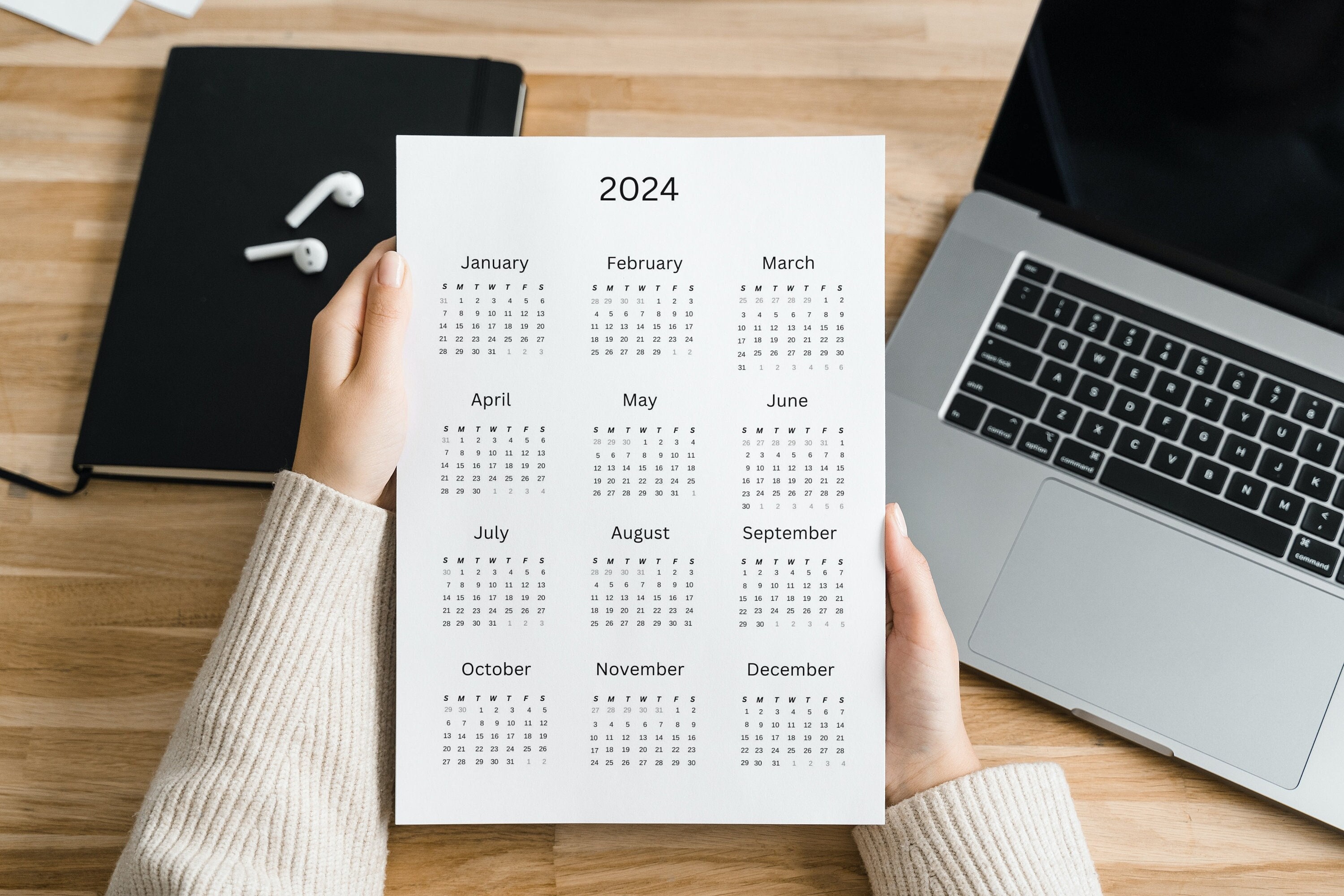 Printable Minimalist 2024 Calendar Year at a Glance, Available in 3 ...