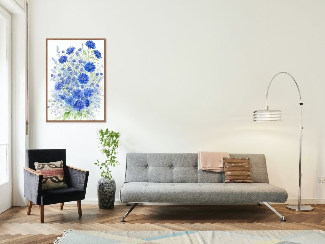 Printable Cornflower Watercolor Art, Cornflower Wall Decor, Cornflower ...
