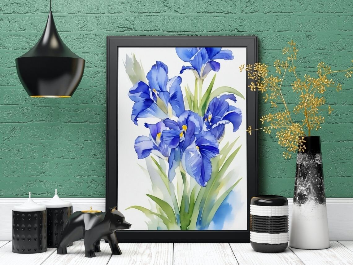 Blue Iris Flower Art, Watercolor Iris Painting, Iris Art Print, Watercolor Floral Print, Blue ...