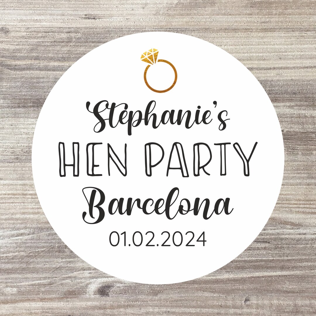 48 X Personalised Hen Party Stickers // Hen Do Stickers // Gold Ring ...