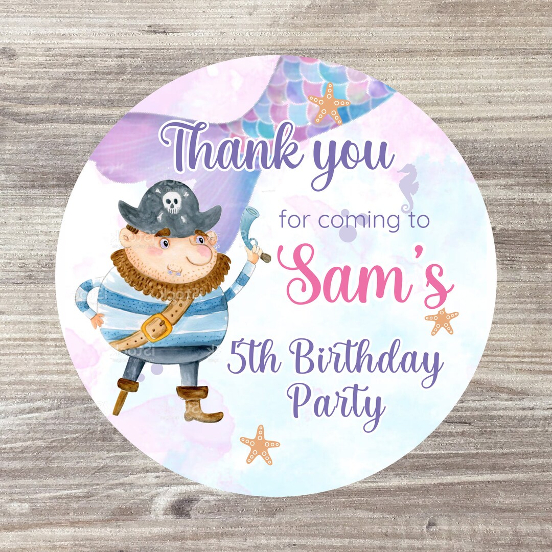 48 X Pirate Birthday Thank You Stickers / Personalised / Mermaids and ...
