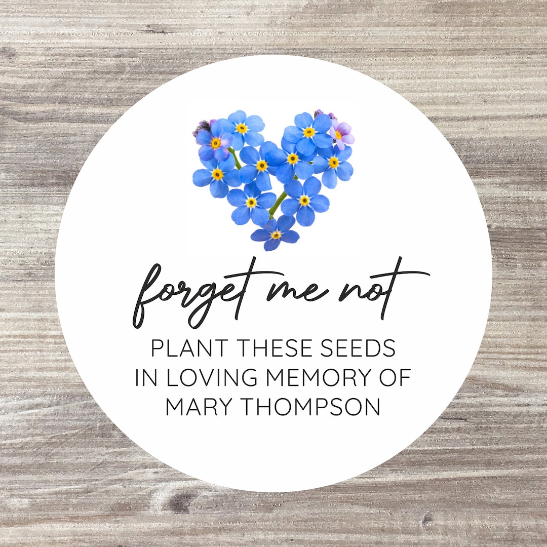 48 X Forget Me Not Stickers, Personalised Funeral Stickers for Favours ...
