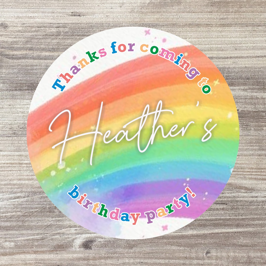 48 X Thank You Rainbow Birthday Stickers / Personalised Party Stickers ...