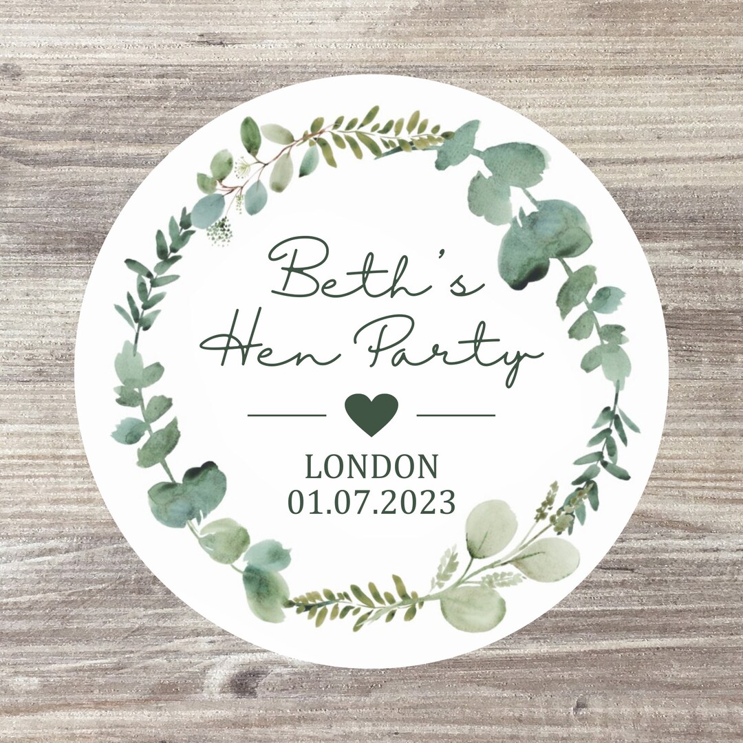 70 X Personalised Hen Party Stickers // Hen Do Stickers // Eucalyptus ...