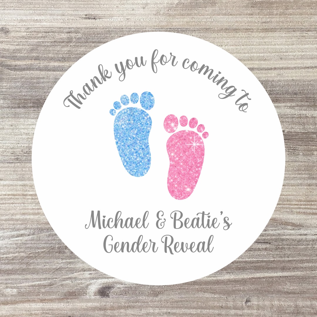 24 X Gender Reveal Party Stickers, Personalised Baby Shower Favours ...