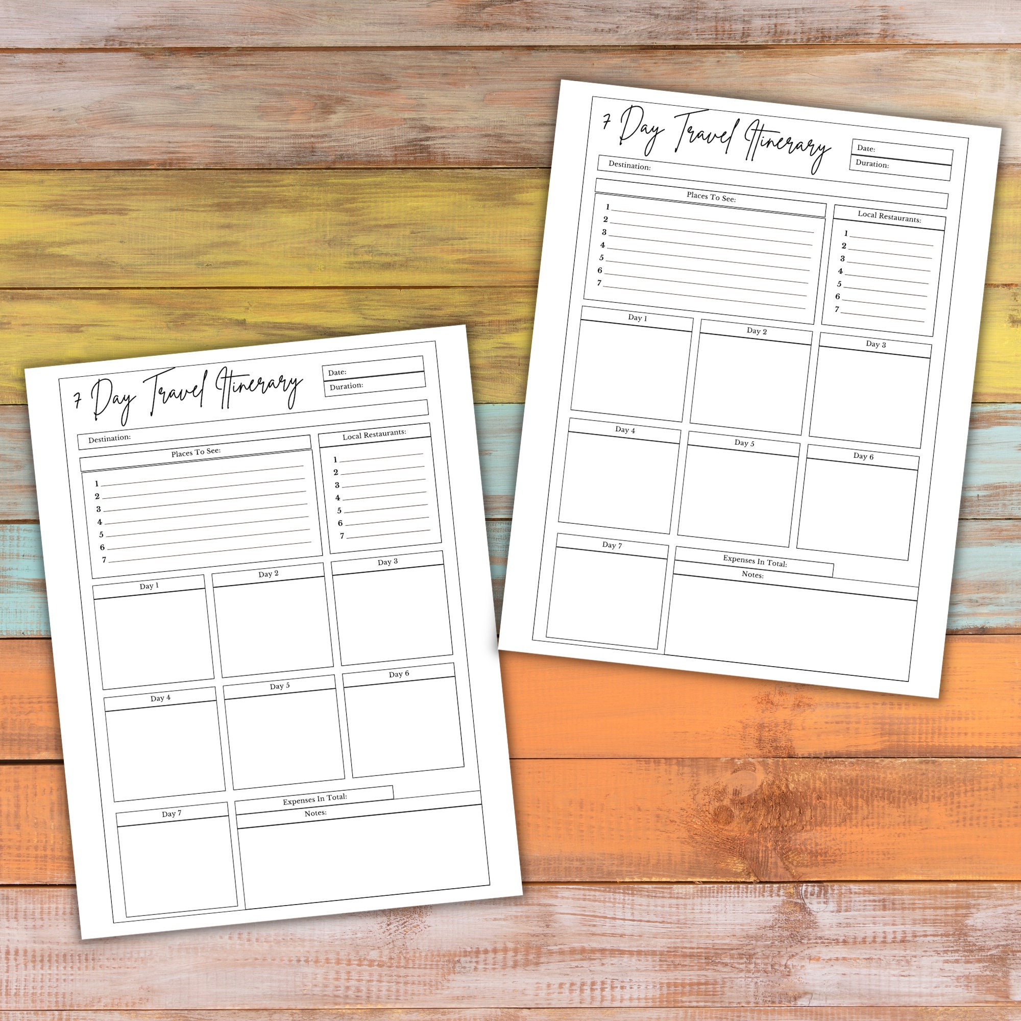 7 Day Printable Itinerary 7 Day Travel Itinerary Template - Etsy Canada