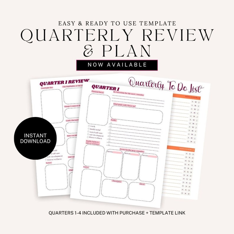 Editable 90 Day Review, Quarterly Review & Plan, Quarter Planning ...