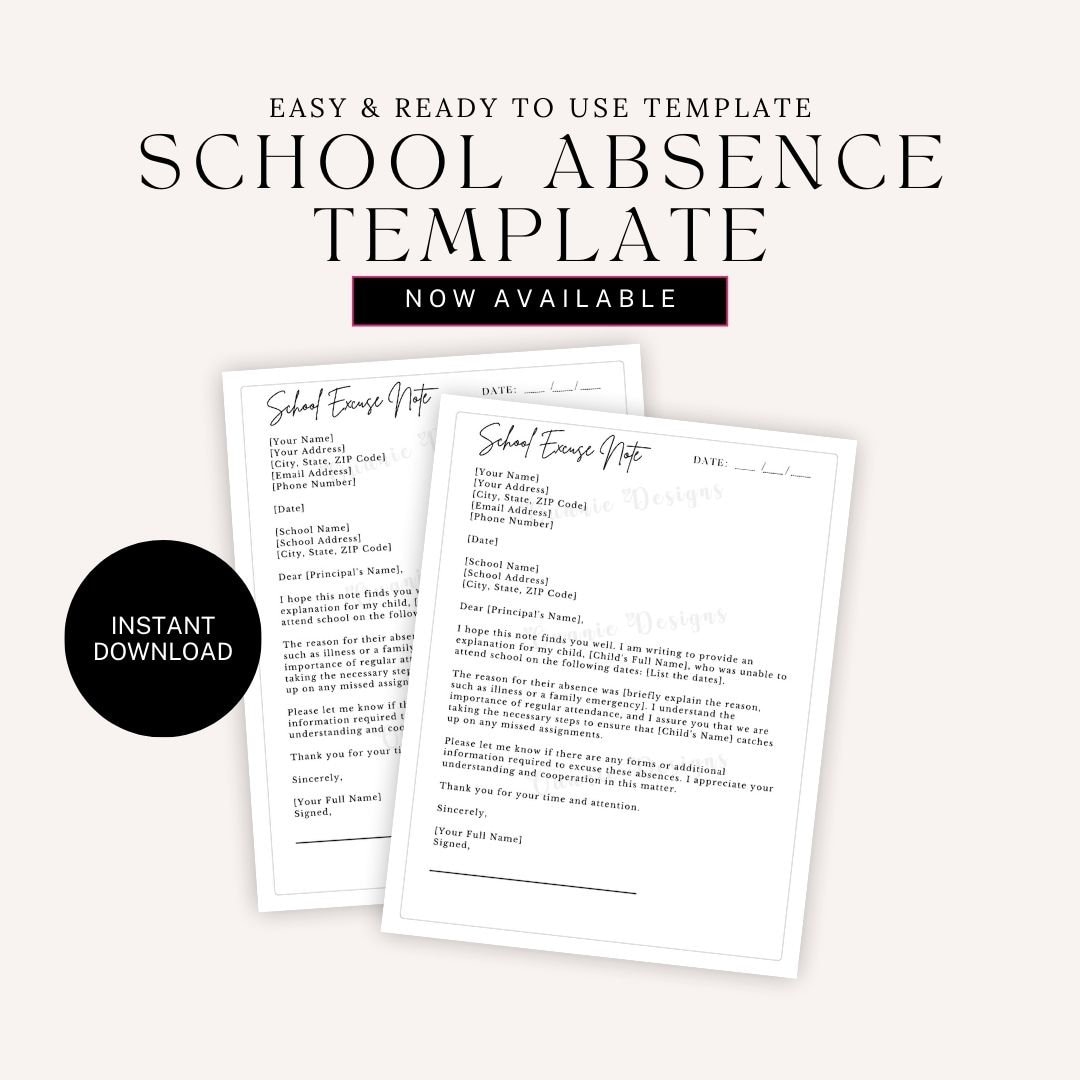 Editable School Absence Canva Template Authorization Doctor Excuse Note ...