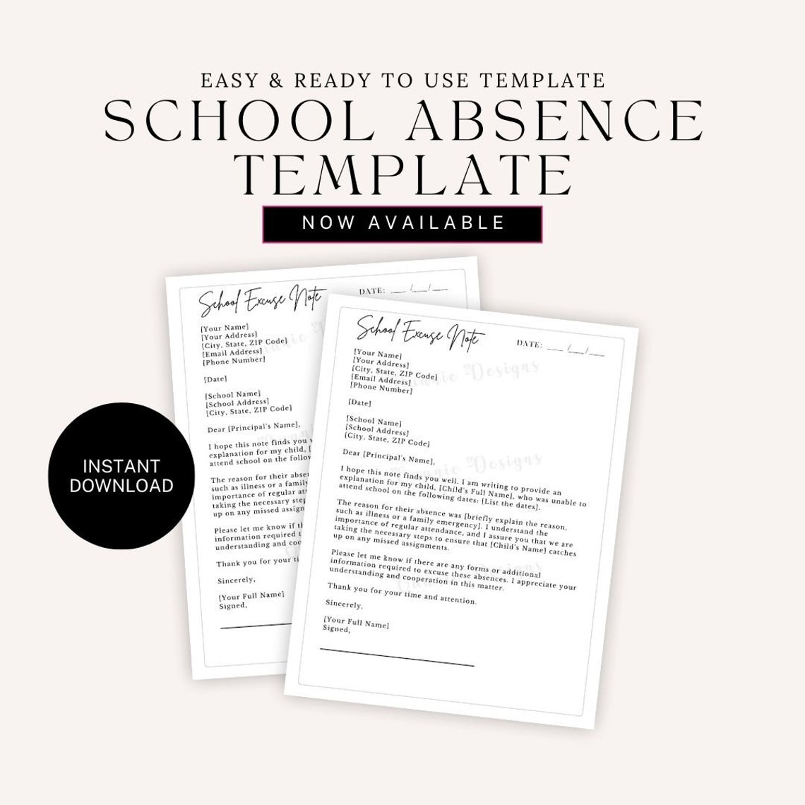 Editable School Absence Canva Template Authorization Doctor Excuse Note ...