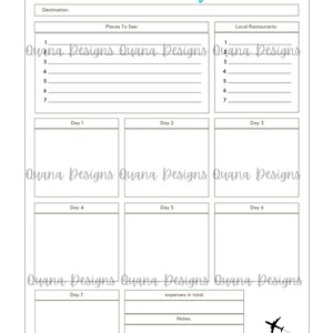 7 Day Travel Itinerary Planner Cruise Itinerary vacation - Etsy