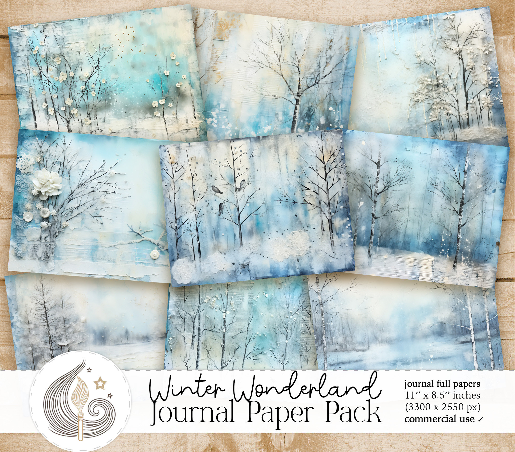 Winter Wonderland Junk Journal Papers: Blue Seasonal Backgrounds With ...