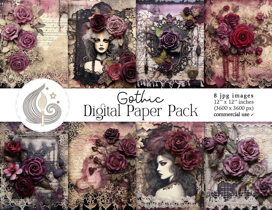 Gothic Digital Paper | Digital Download | Dark Roses | Lace ...