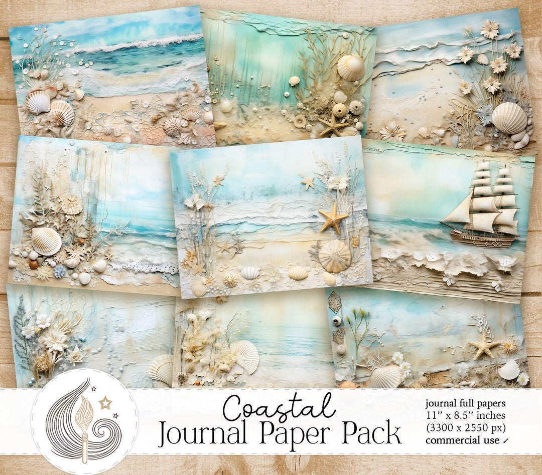 Coastal Junk Journal Papers: Soft Ocean Backgrounds With Seashells ...