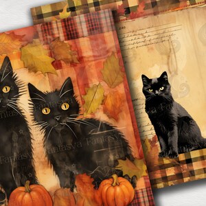 Fall Black Cats Digital Paper Pack: Cozy Autumn Watercolor Backgrounds ...
