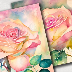 Rose Digital Paper | Watercolor Pink Roses | Roses Scrapbook Paper ...