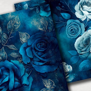 Blue Roses Digital Paper | Watercolor Roses | Scrapbooking Paper ...