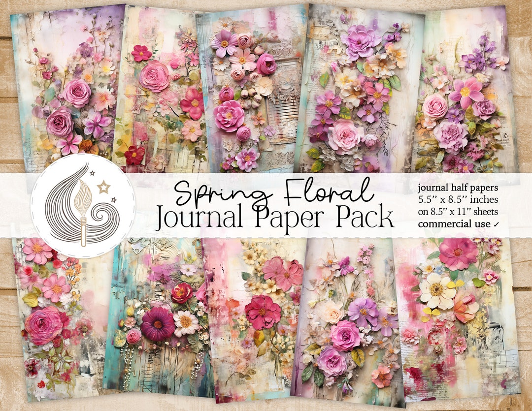 Spring Floral Junk Journal Kit | Shabby Chic Flowers | Flower Journal ...