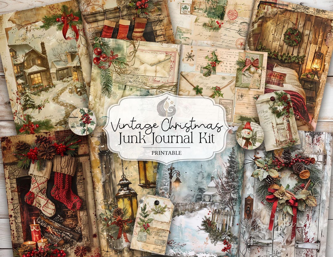 Vintage Christmas Junk Journal Kit | Printable Ephemera | Digital Download | Scrapbook Supplies ...