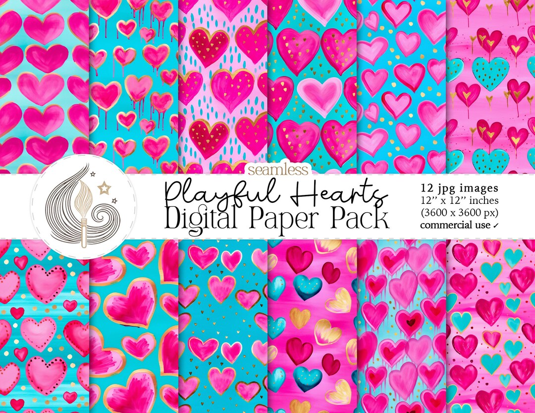 Seamless Valentines Day Pattern Watercolor Heart Digital Paper ...