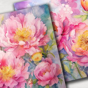 Peony Digital Paper | Watercolor Peonies Digital Paper | Printable ...