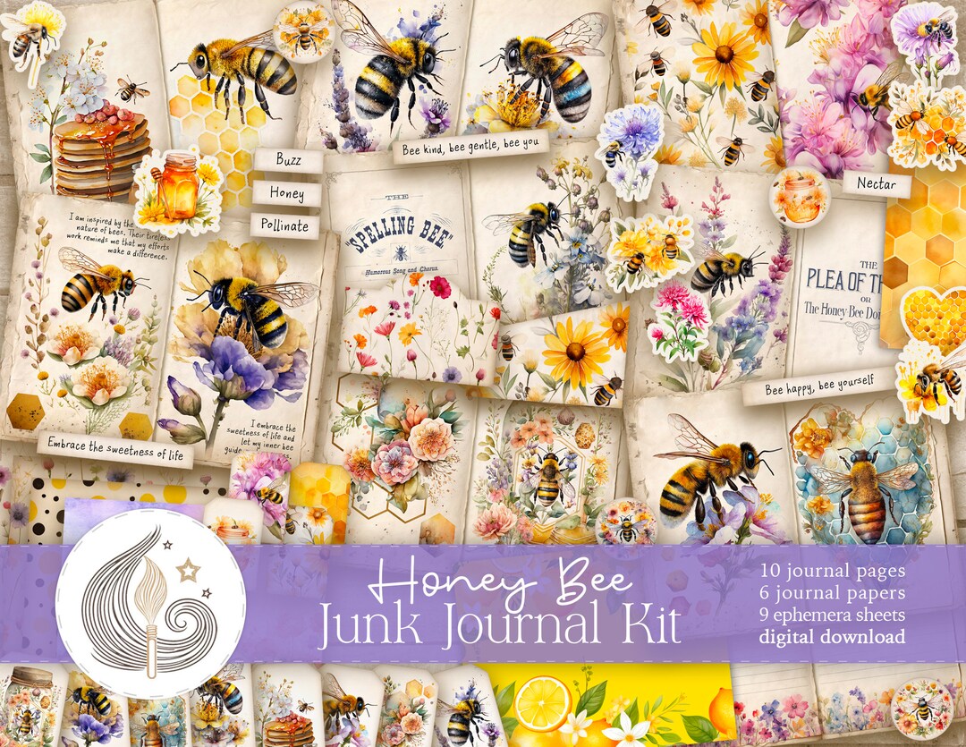 Bee Junk Journal Kit | Printable Pages | Papers, Ephemera, Tags ...