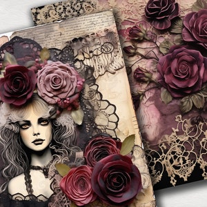 Gothic Digital Paper | Digital Download | Dark Roses | Lace ...