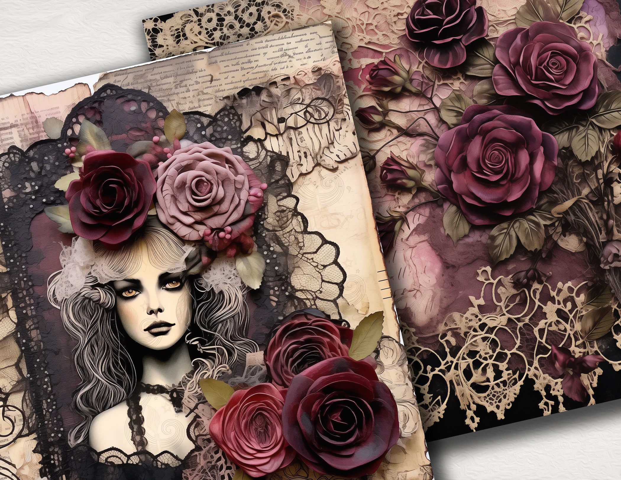 Gothic Digital Paper | Digital Download | Dark Roses | Lace ...