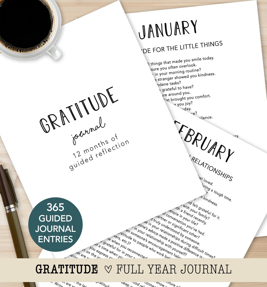 Gratitude Journal: Full Year Guided Daily Reflections, 12 Month ...
