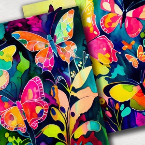 Butterflies Digital Paper Pack: Vibrant Colorful Watercolor Butterfly ...