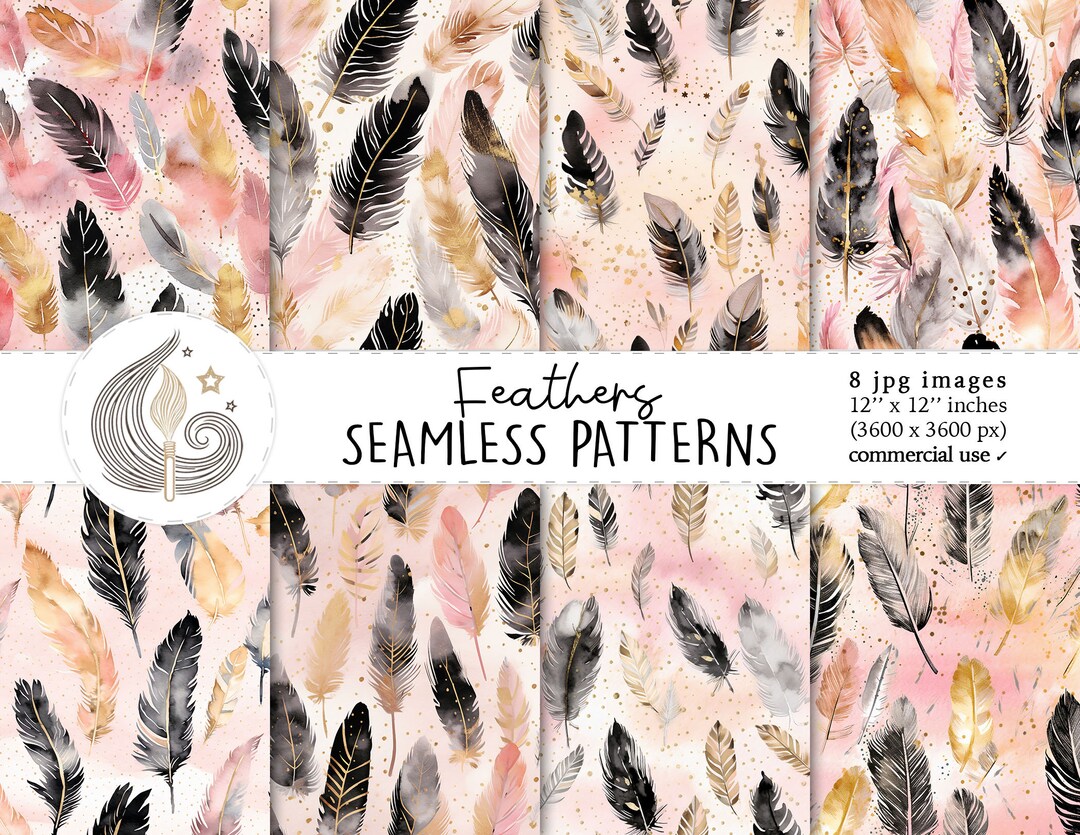 Seamless Feathers Pattern | Commercial Use | Seamless Feathers Digital ...