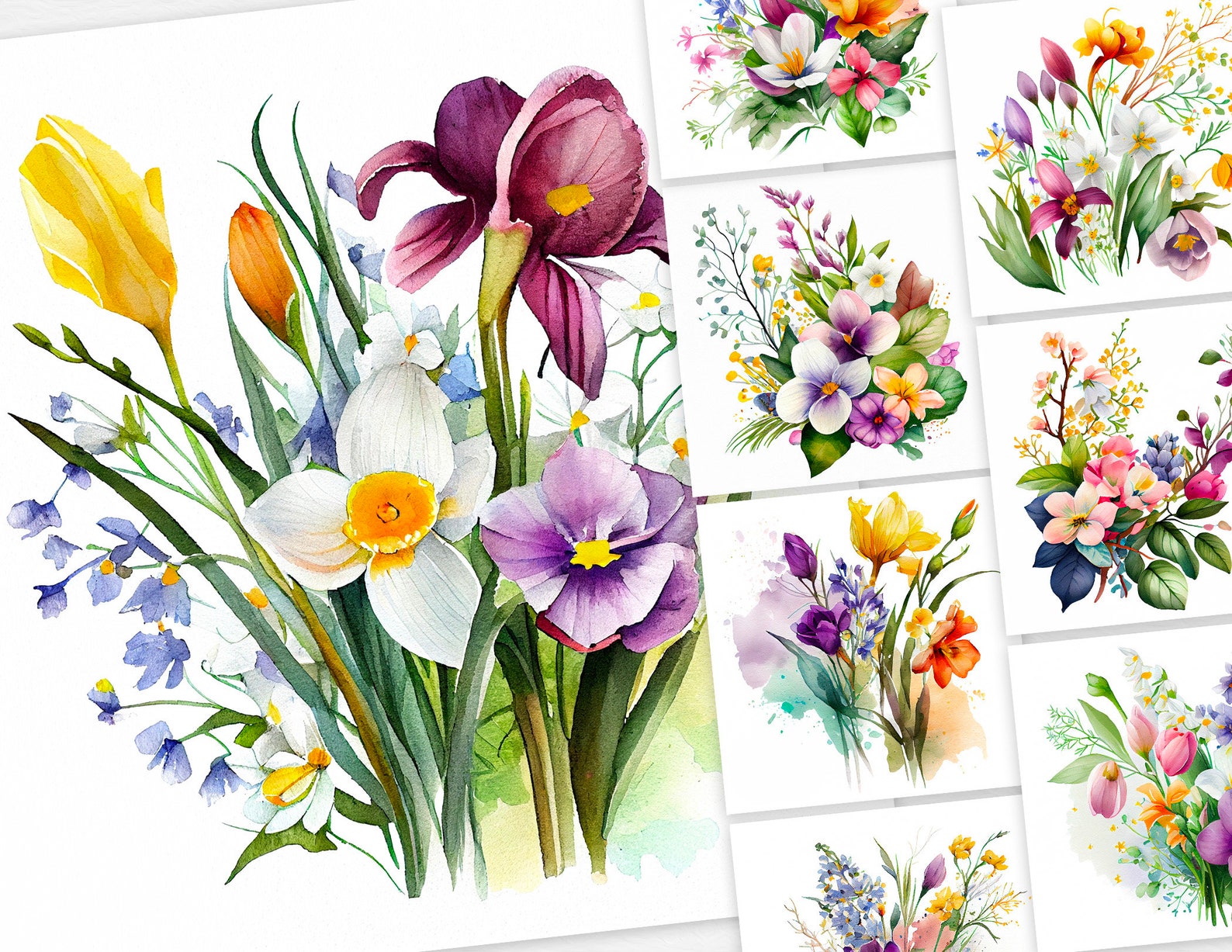 Spring Flowers Images Watercolor Clipart Pack Scrapbook - Etsy