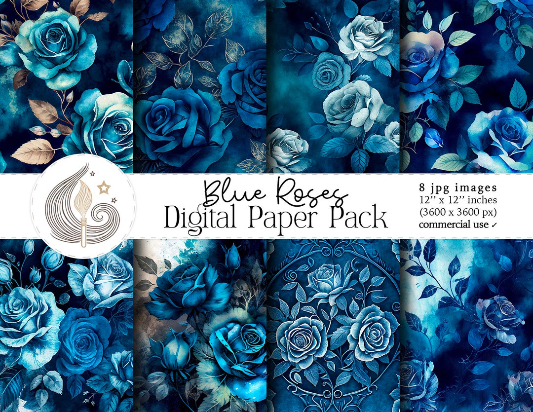 Blue Roses Digital Paper | Watercolor Roses | Scrapbooking Paper ...