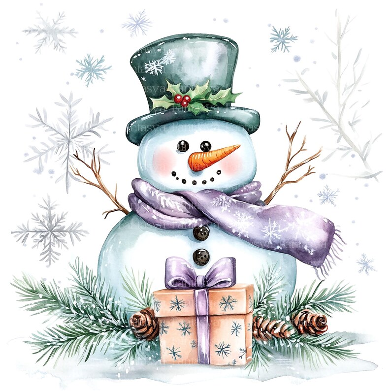 Watercolor Winter Snowman Clip Art Pack: 12 JPG Images - Etsy