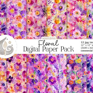 Seamless Watercolor Floral Pattern Digital Paper Pack Scrapbook Paper ...