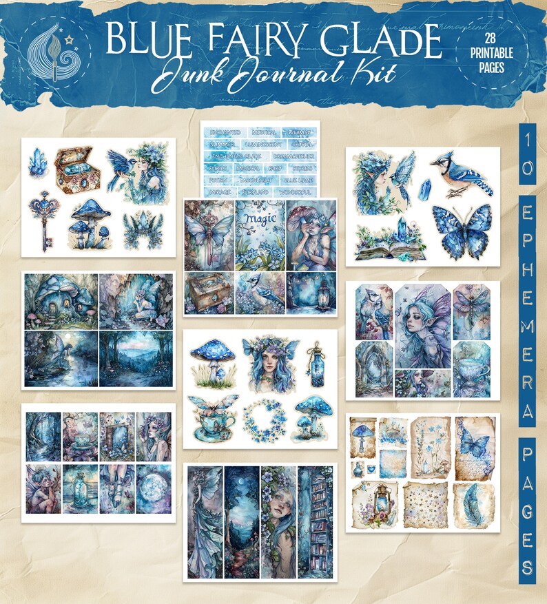 Blue Fairy Glade Junk Journal Kit: Enchanted Midnight Fantasy Printable ...