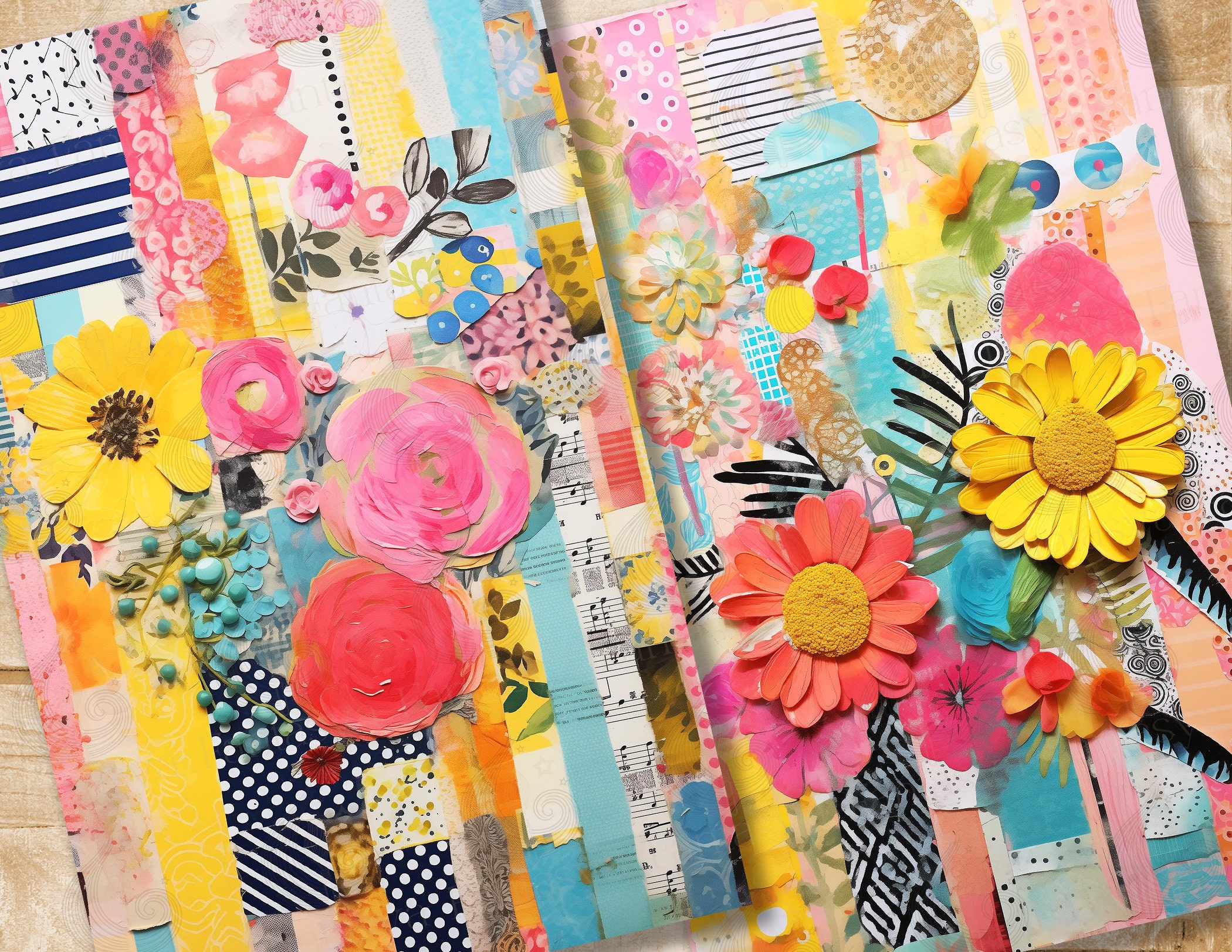 Abstract Collage Junk Journal Pages: Colorful Mixed Media Papers With ...