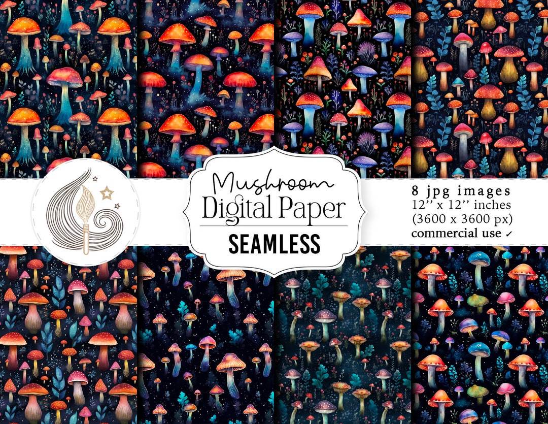 Seamless Mushroom Pattern Mushroom Digital Paper Commercial Use ...